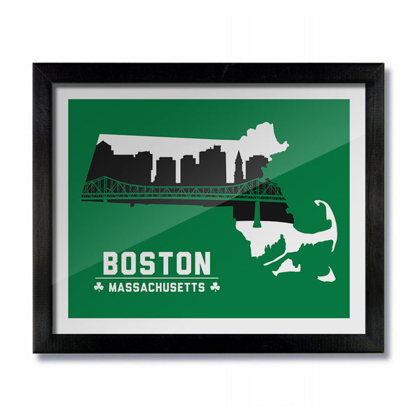 Boston Massachusetts Skyline Print: Green Basketball - D&W Elements