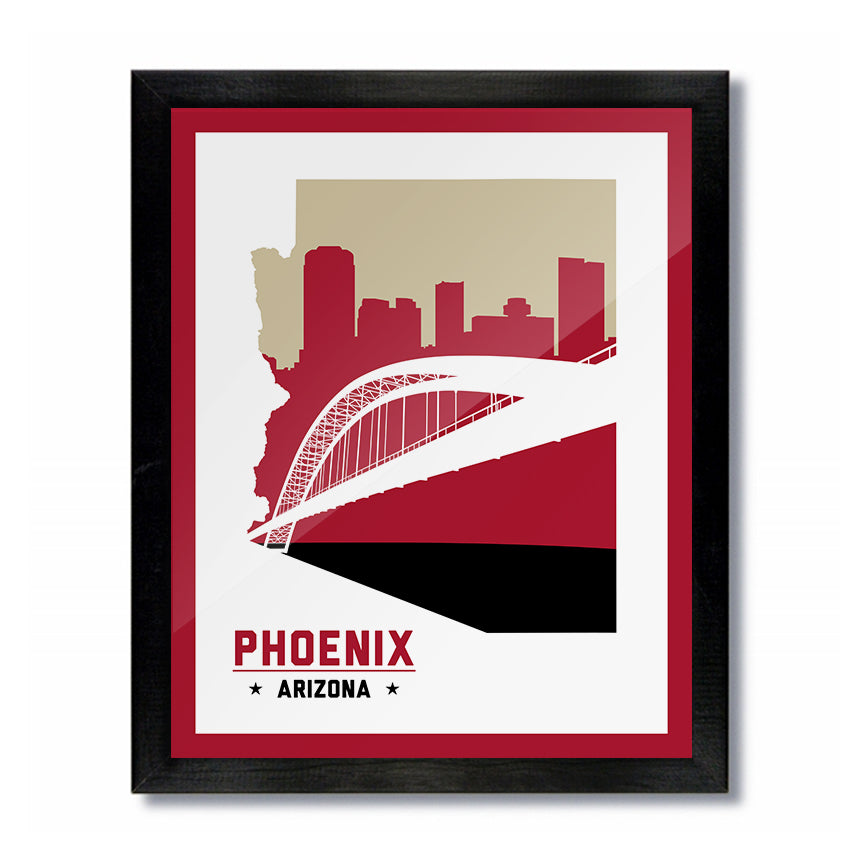 Phoenix Arizona Skyline Print: White Red/Tan Baseball - D&W Elements